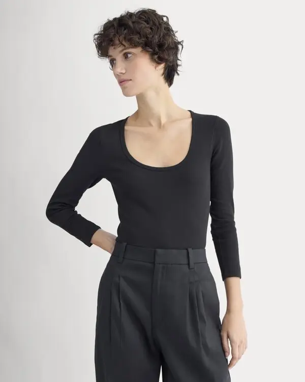 Everlane Luxe Rib Deep U-neck Top - Black