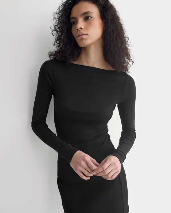 Everlane Tissue Boatneck Top - Black