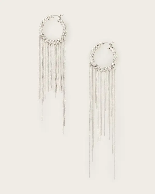 ALLSAINTS Nia Drop Chain Hoop Earrings - Silver