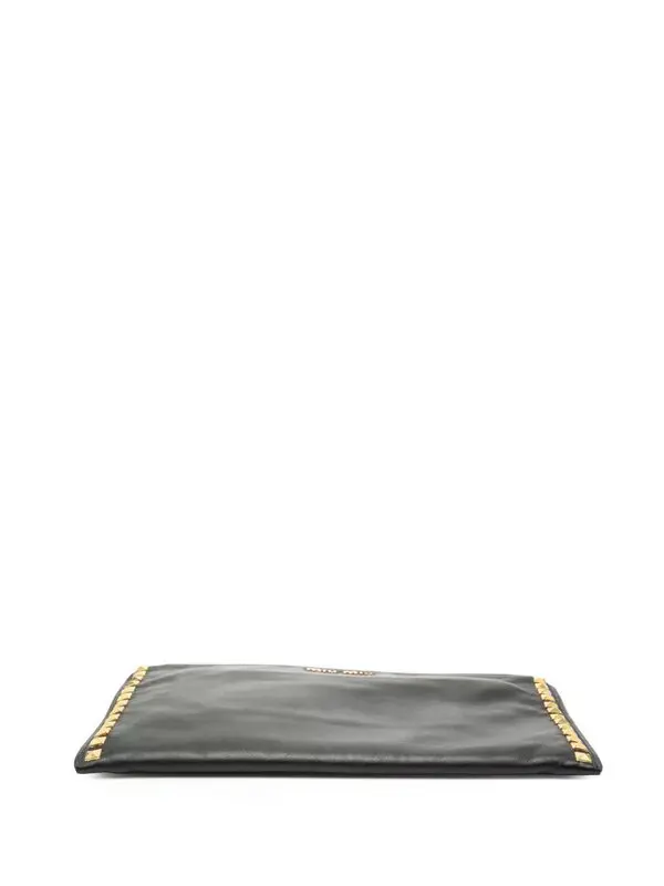 Miu Miu Studded Leather Zip Clutch In Black - 30% Off | Editorialist
