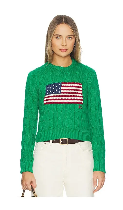 Polo Ralph Lauren Cotton Crewneck Pullover Sweater With Graphic Detail - Billiard