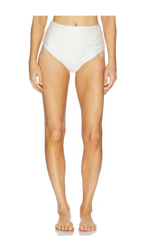 Simkhai Teya High Waisted Ruched Bikini Bottom - White