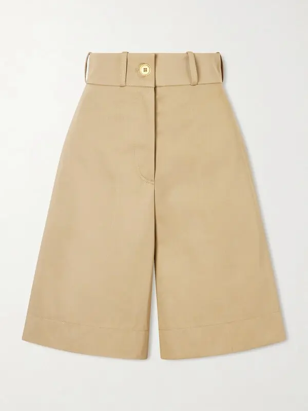 PATOU Embroidered Cotton-twill Shorts - Neutrals