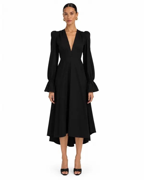 Azeeza Willow Poplin Midi Dress - Black