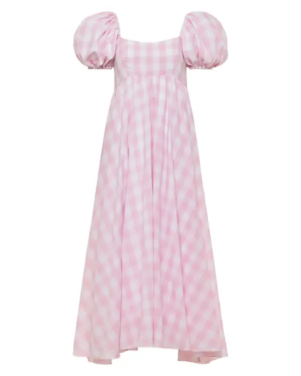 Azeeza Rory Gingham Midi Dress - Tea Pink And White
