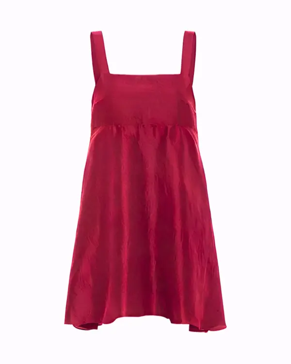 Azeeza Griffon Raw Silk Mini Dress - Ruby