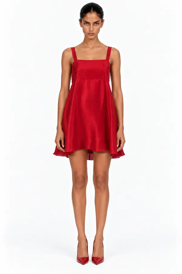 Azeeza Griffon Raw Silk Mini Dress - Ruby