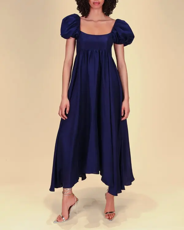 Azeeza Rory Raw Silk Midi Dress - Navy