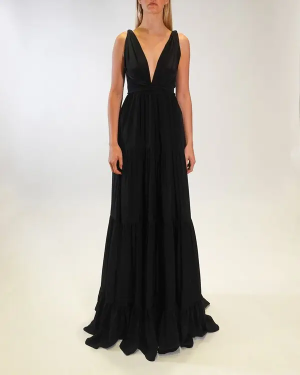 Azeeza Callan Crêpe De Chine Gown - Black