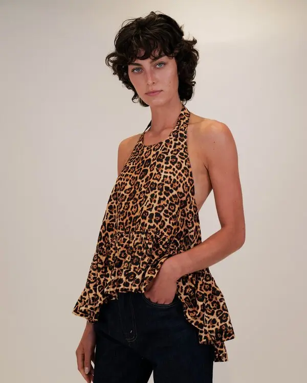 Azeeza Winston Raw Silk Top - Leopard