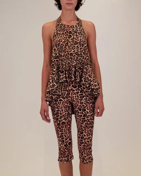 Azeeza Winston Printed Raw Silk Top - Leopard
