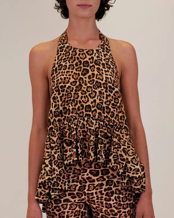 Azeeza Winston Printed Raw Silk Top - Leopard