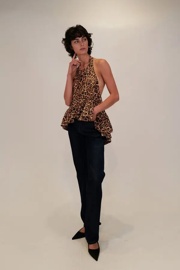 Azeeza Winston Printed Raw Silk Top - Leopard