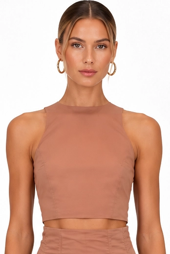 Azeeza Lina Stretch Poplin Top - Mocha