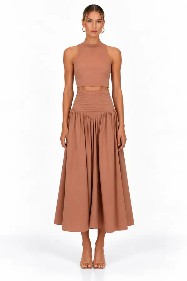 Azeeza Lina Stretch Poplin Top - Mocha