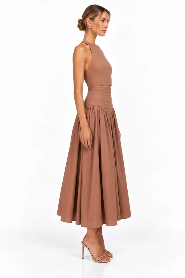 Azeeza Lina Stretch Poplin Top - Mocha