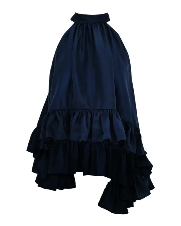 Azeeza Plath Raw Silk Top - Navy