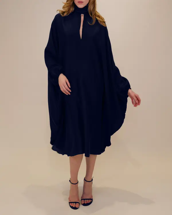 Azeeza Emlyn Raw Silk Midi Dress - Black