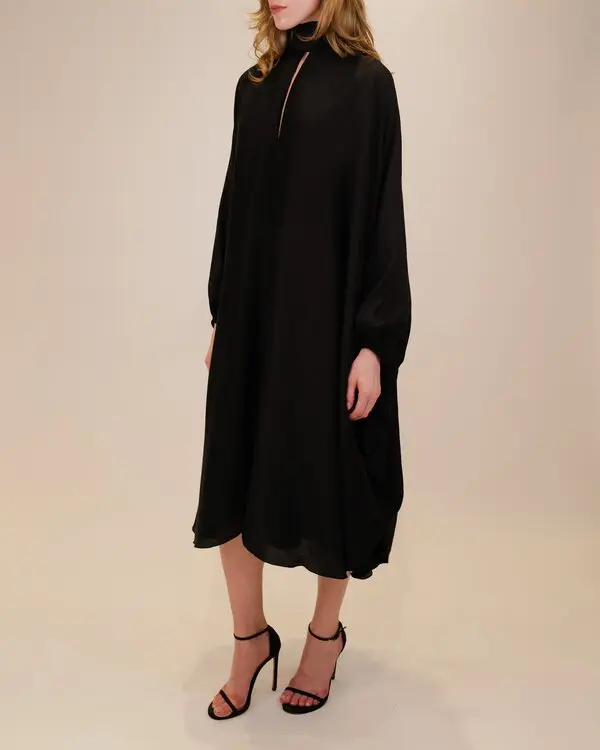 Azeeza Emlyn Raw Silk Midi Dress - Black