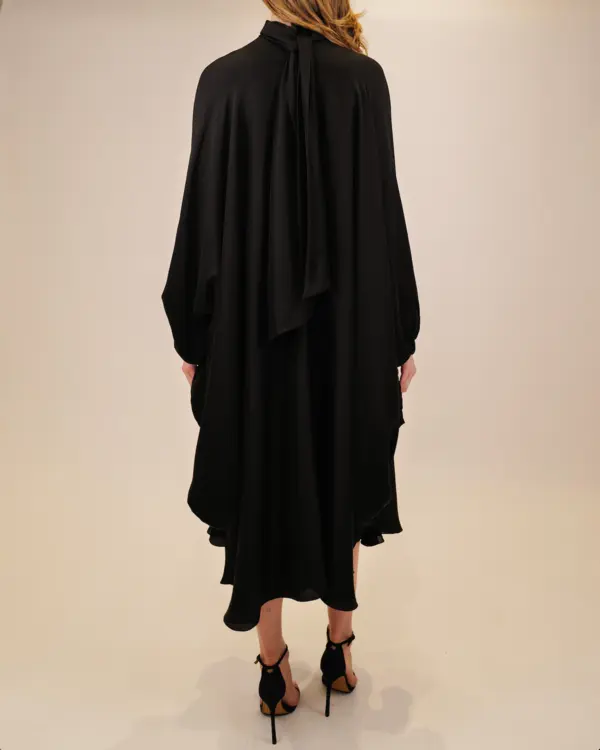 Azeeza Emlyn Raw Silk Midi Dress - Black