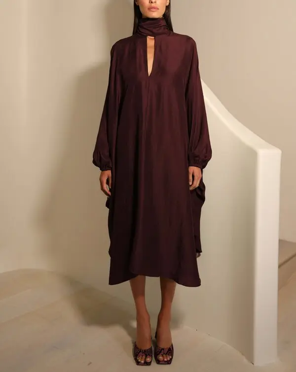 Azeeza Emlyn Raw Silk Midi Dress - Black