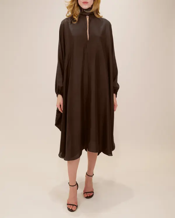 Azeeza Emlyn Raw Silk Midi Dress - Black