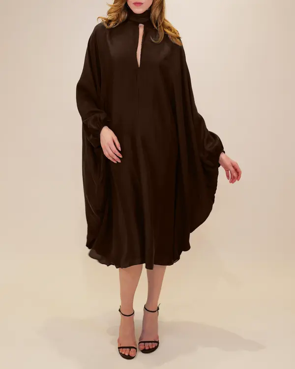 Azeeza Emlyn Raw Silk Midi Dress - Black