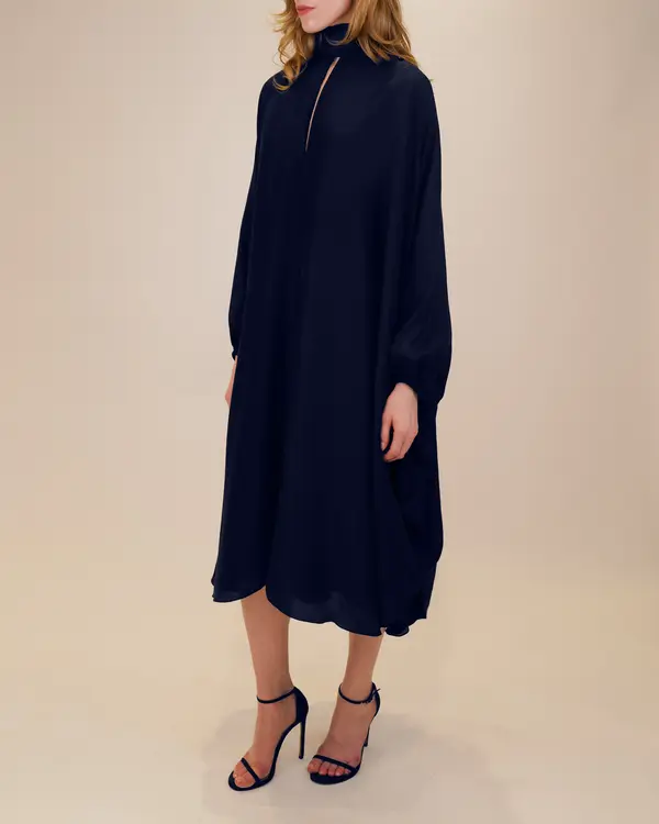 Azeeza Emlyn Raw Silk Midi Dress - Black