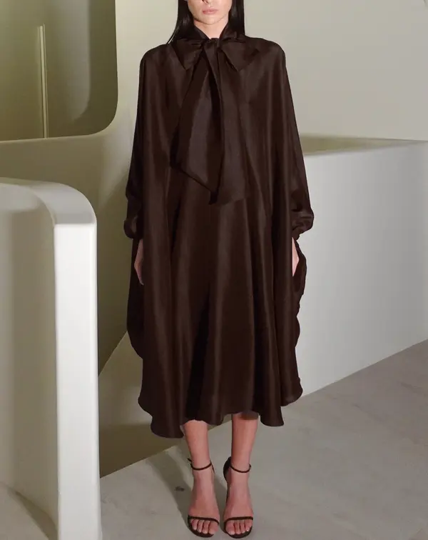 Azeeza Emlyn Raw Silk Midi Dress - Black
