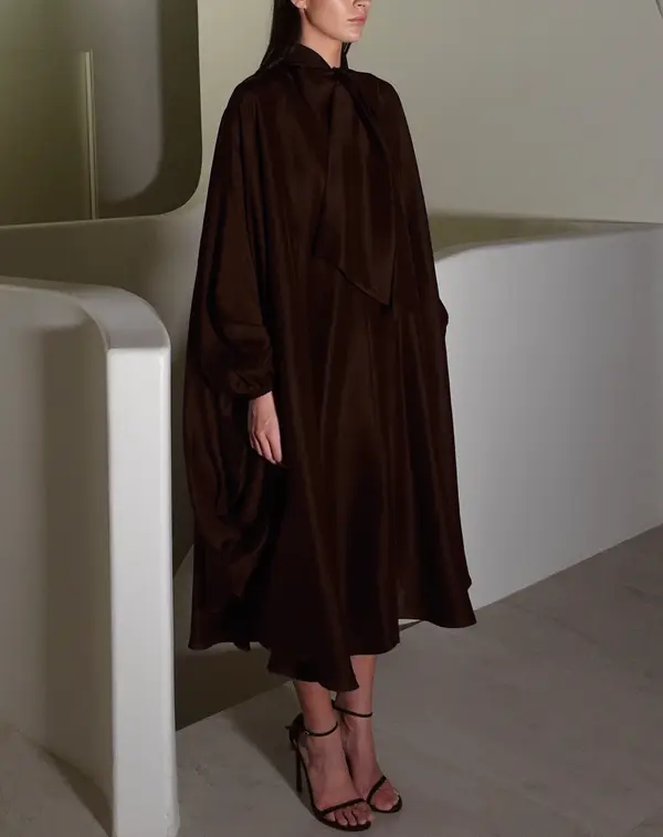 Azeeza Emlyn Raw Silk Midi Dress - Black