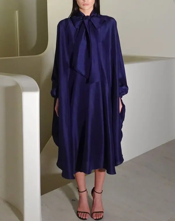 Azeeza Emlyn Raw Silk Midi Dress - Black