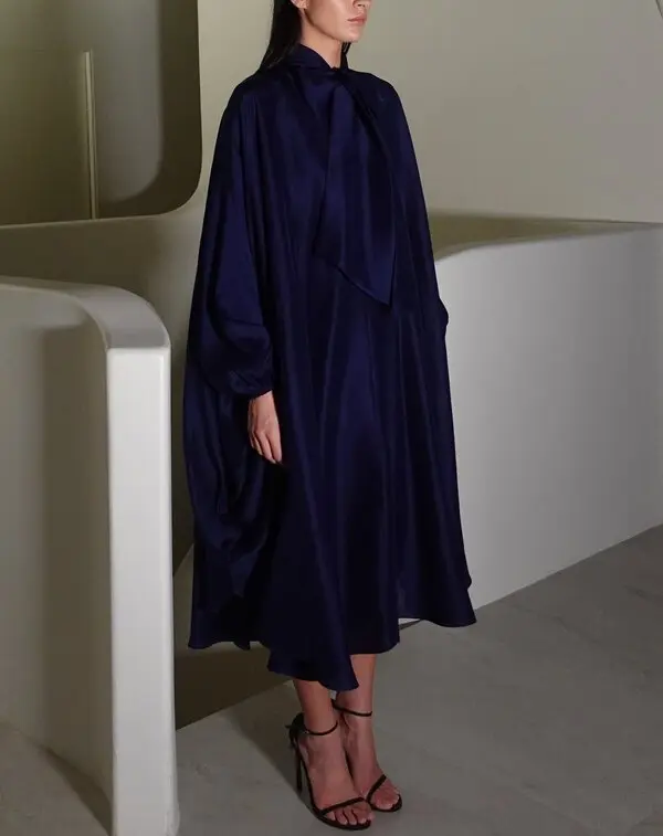Azeeza Emlyn Raw Silk Midi Dress - Black