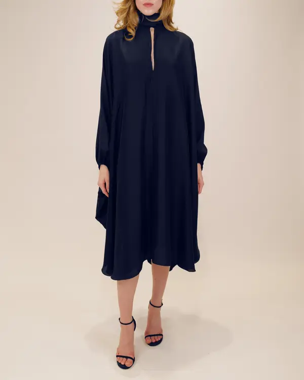 Azeeza Emlyn Raw Silk Midi Dress - Navy