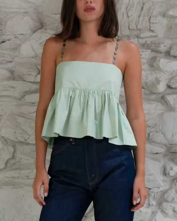 Azeeza Rayna Poplin Top With Embellished Straps - Cool Mint