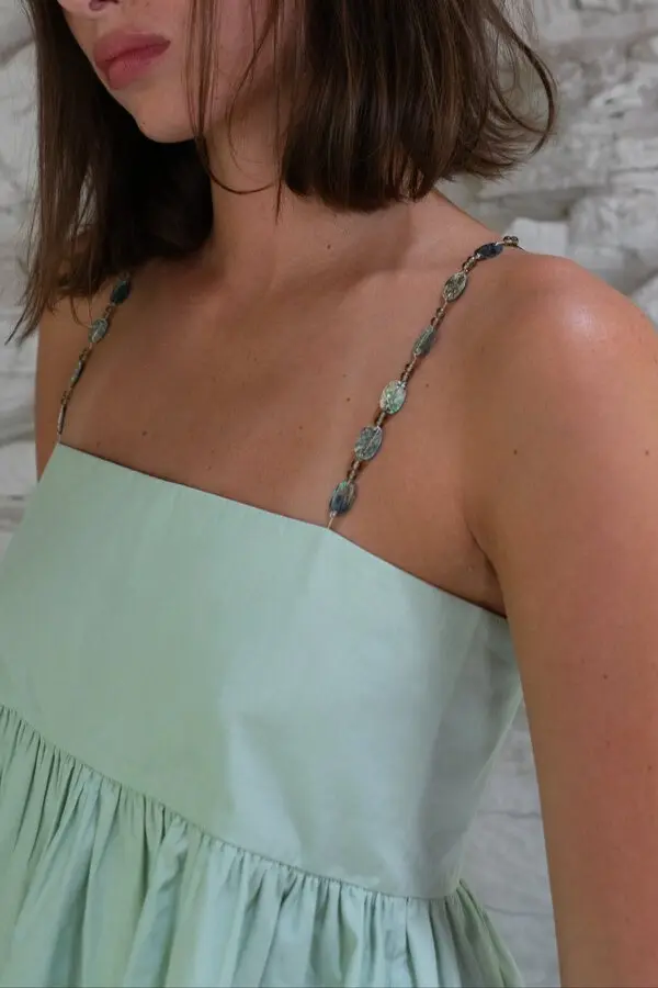 Azeeza Rayna Poplin Top With Embellished Straps - Cool Mint