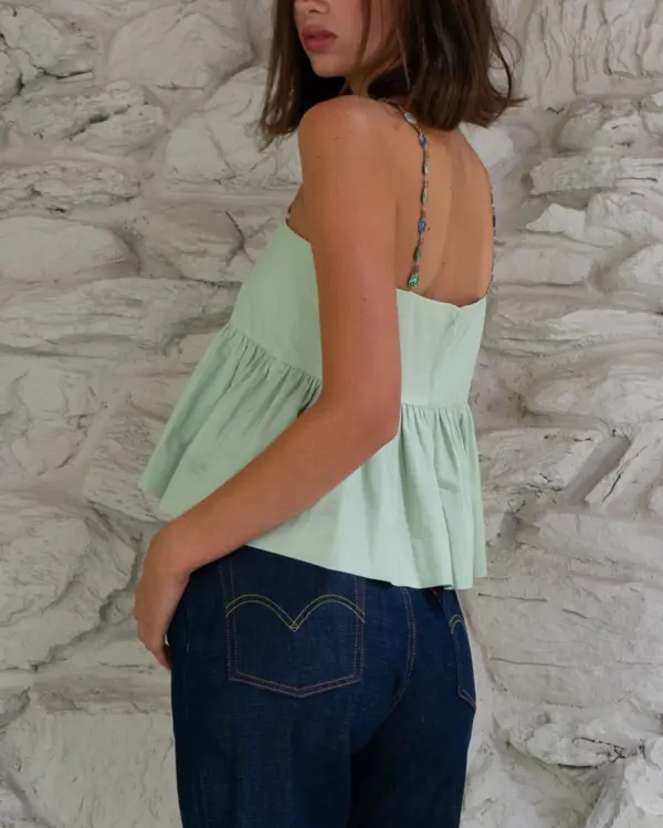Azeeza Rayna Poplin Top With Embellished Straps - Cool Mint
