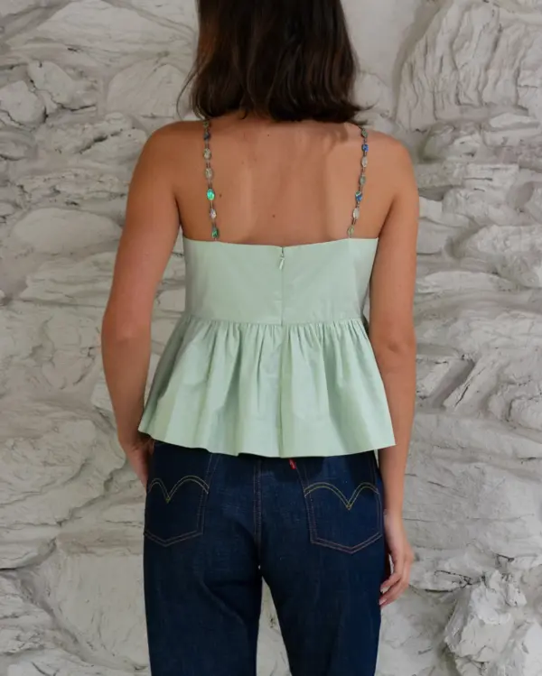 Azeeza Rayna Poplin Top With Embellished Straps - Cool Mint