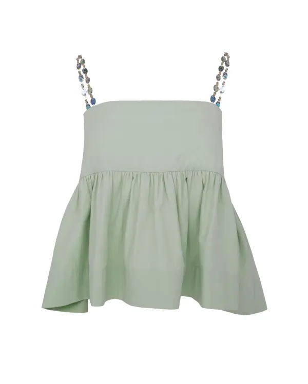 Azeeza Rayna Poplin Top With Embellished Straps - Cool Mint