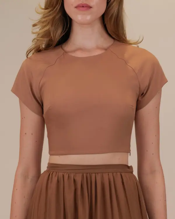 Azeeza Aura Jersey Satin Top - Mocha