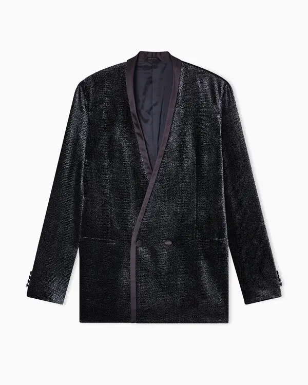 Giorgio Armani Giorgio’s Double-breasted Tuxedo Jacket In Micro Devoré Velvet