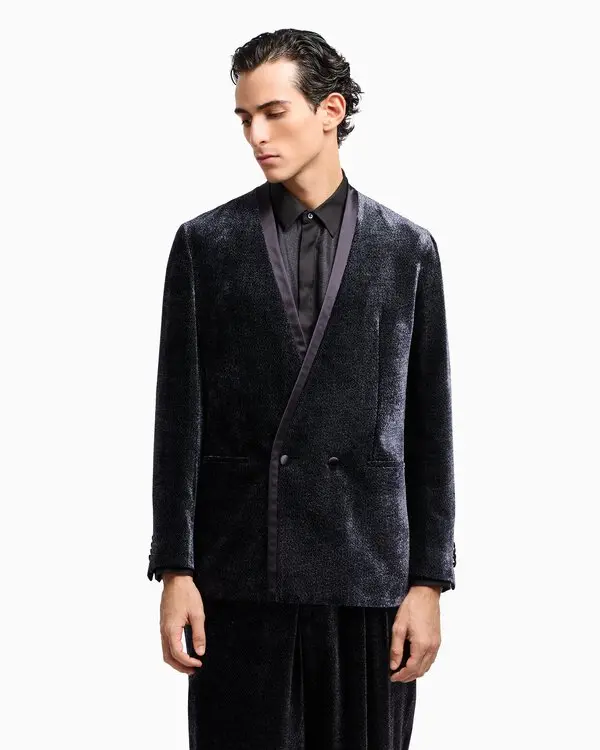 Giorgio Armani Giorgio’s Double-breasted Tuxedo Jacket In Micro Devoré Velvet