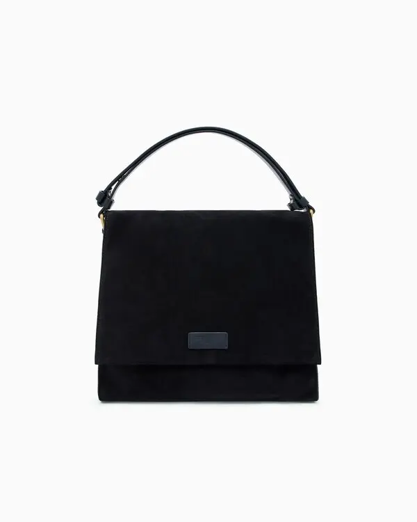 Giorgio Armani Suede And Calfskin Messenger Bag - Black