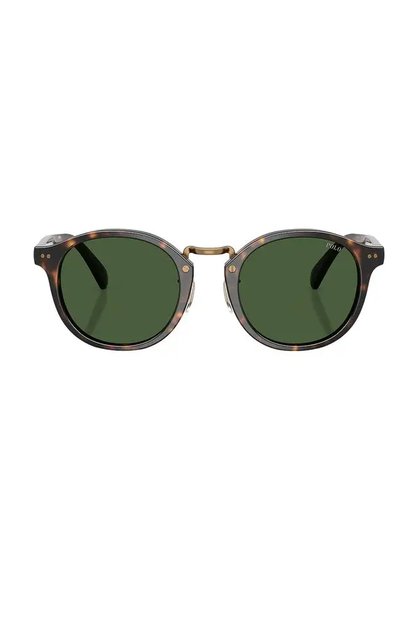 Polo Ralph Lauren Circular Sunglasses - Shiny Dark Havana $ Bottle Green