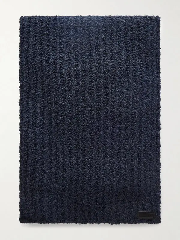 Canali Ribbed Wool And Silk-blend Bouclé Scarf - Blue