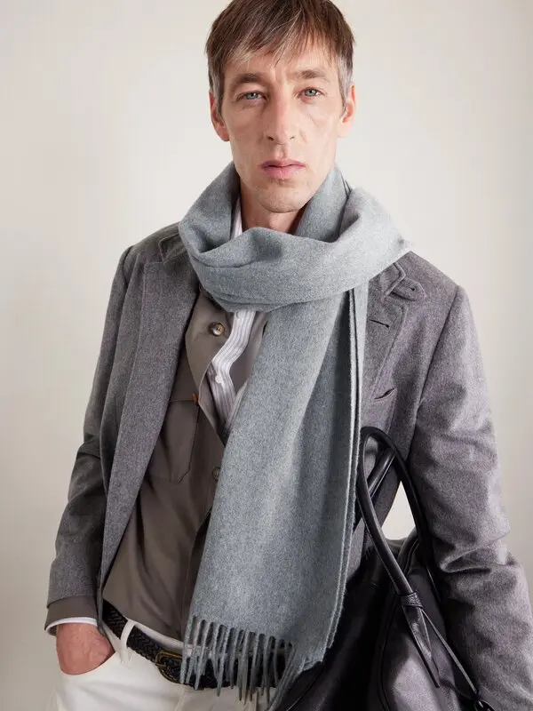 Canali Fringed Cashmere Scarf - Gray