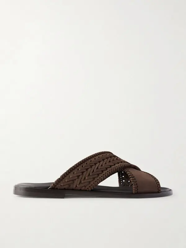 Manolo Blahnik Tex Nubuck-trimmed Leather Sandals - Brown