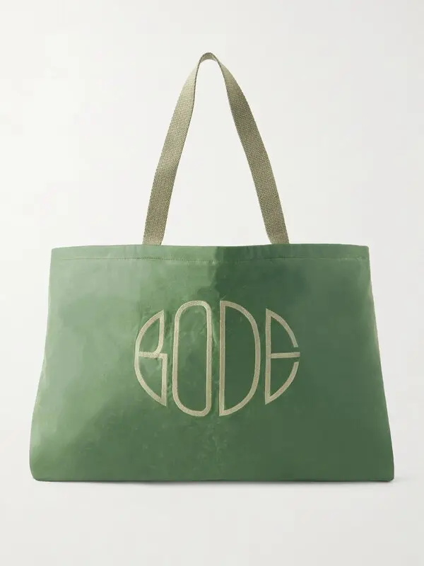 BODE Logo-embroidered Waxed-cotton Tote Bag - Green