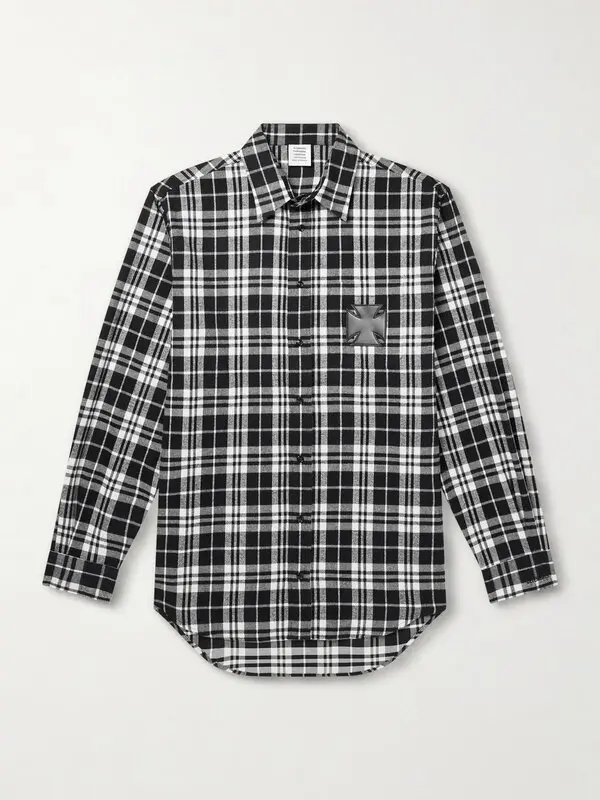 Vetements Leather-appliquéd Checked Cotton-flannel Shirt
