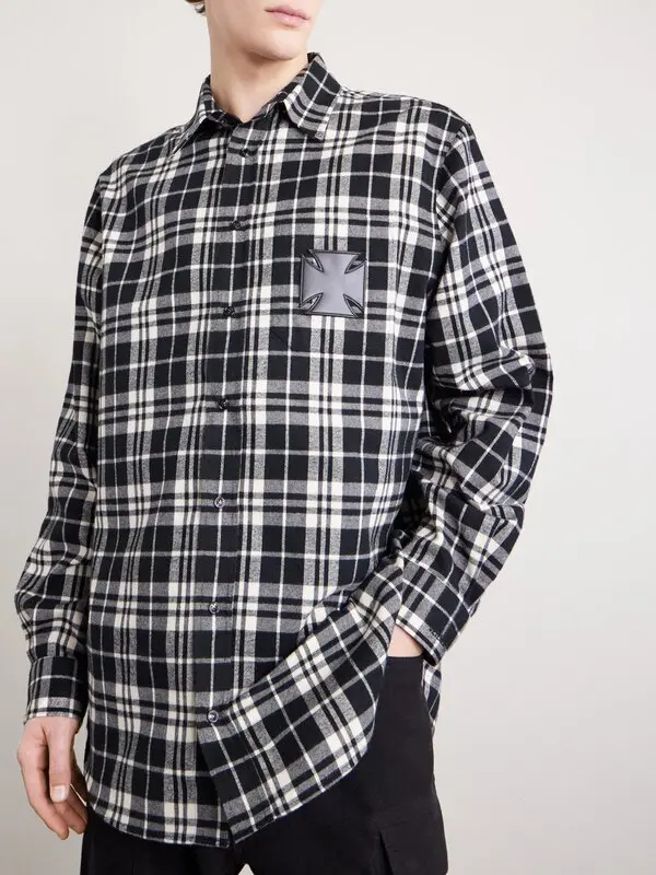 Vetements Leather-appliquéd Checked Cotton-flannel Shirt