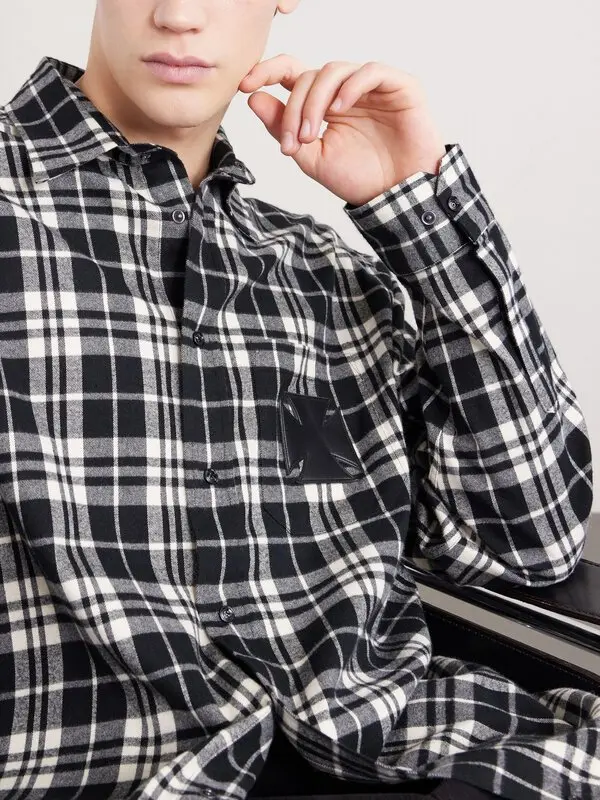 Vetements Leather-appliquéd Checked Cotton-flannel Shirt